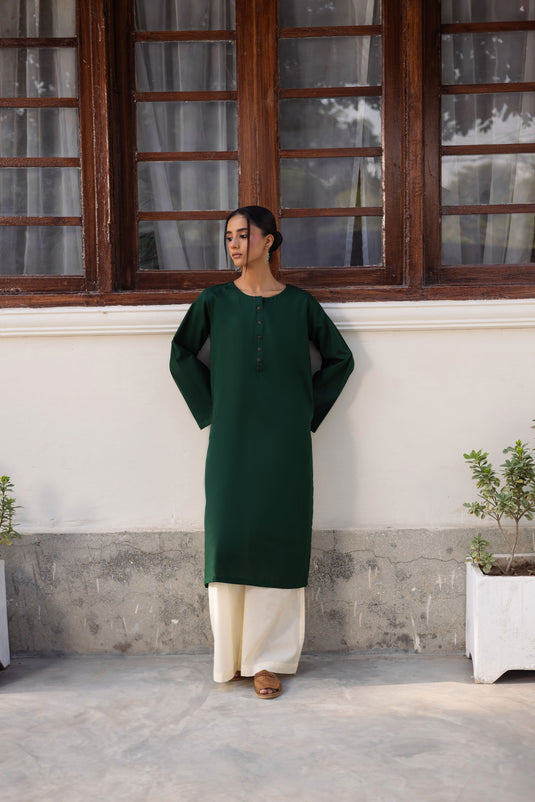 2 PC Khaddar Solid CSK 02 - Bottle Green – Silayi Pret